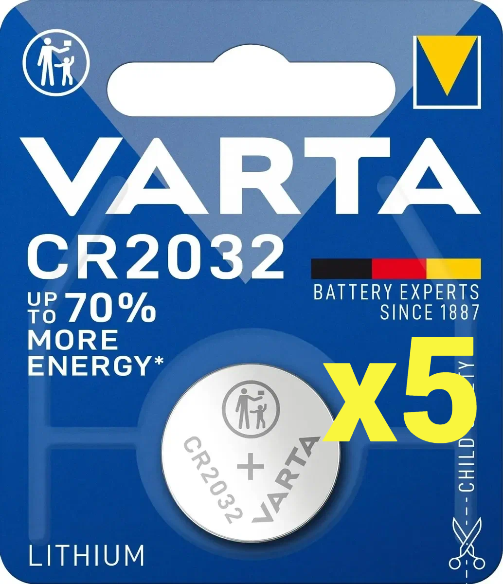 Батарейка Varta Lithium Coin CR2032 , 230 mAh , ( 5 ) шт. 5 блистеров по 1 шт, 06032101401