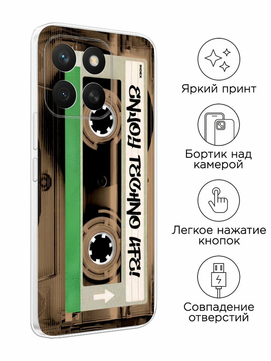 Силиконовый чехол на Honor X8c / Хонор X8c с принтом "Ретро кассета" — фото 1
