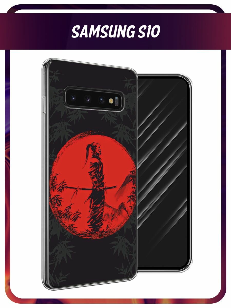 Чехол на Samsung Galaxy S10 / Самсунг Галакси S10 с принтом "Самурай на красном фоне"
