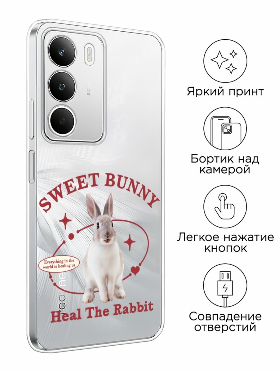 Чехол на Realme C71/P3 Lite 4G / Реалми С71/P3 Лайт 4G с принтом "Heal the rabbit", прозрачный — фото 1