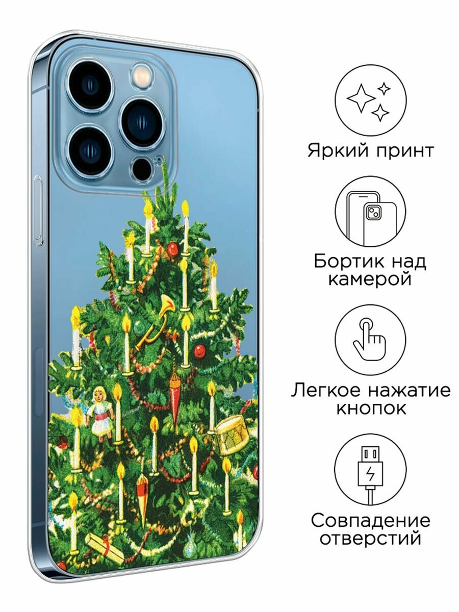 Чехол на Apple iPhone 13 Pro / Айфон 13 Про с принтом Рождественская ель, прозрачный — фото 1