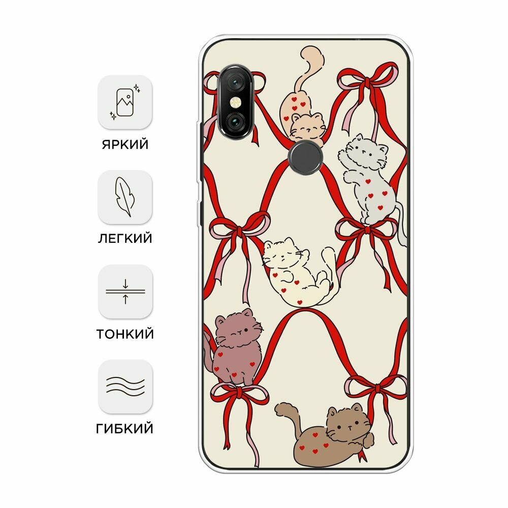 Чехол на Xiaomi Redmi Note 6 Pro / Сяоми Редми Нот 6 Про с принтом "Котики в ленточках 1" — фото 1