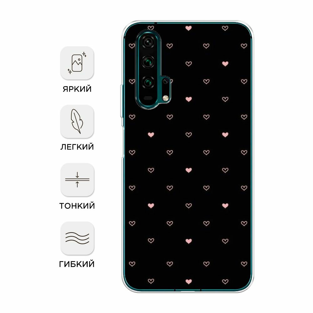 Чехол на Honor 20 Pro / Хонор 20 Про с принтом "Черный фон и сердечки" — фото 1