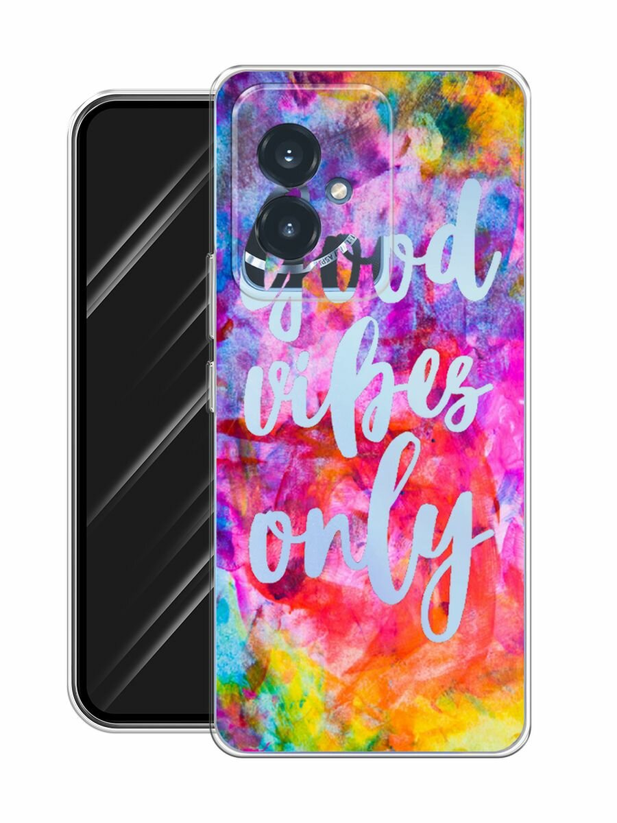 Чехол на Honor 100 / Хонор 100 с принтом Good vibes only радуга, прозрачный — фото 1
