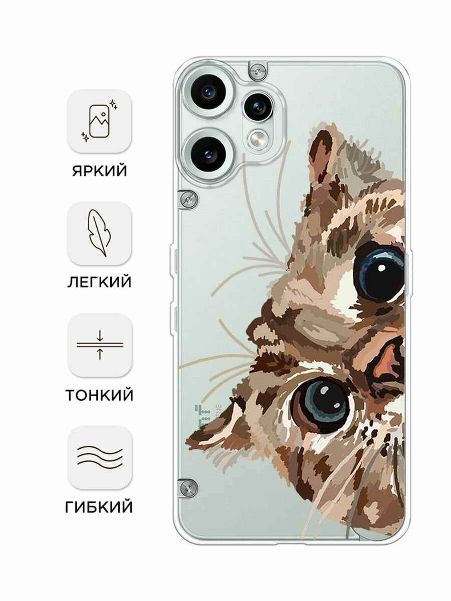 Чехол на CMF Phone 2 Pro / CMF Фон 2 Про с принтом "Любопытный кот", прозрачный — фото 1