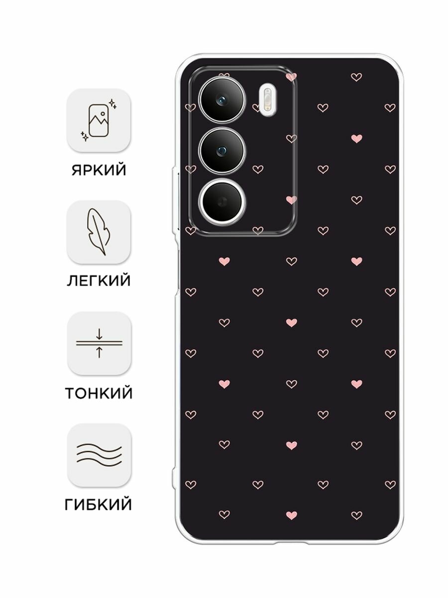 Чехол на Realme C71/P3 Lite 4G / Реалми С71/P3 Лайт 4G с принтом "Черный фон и сердечки" — фото 1