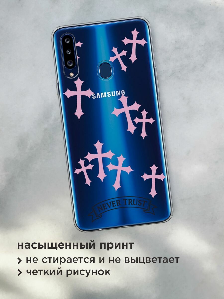 Чехол на Samsung Galaxy A20s / Самсунг Галакси A20s с принтом "Розовые кресты", прозрачный — фото 1
