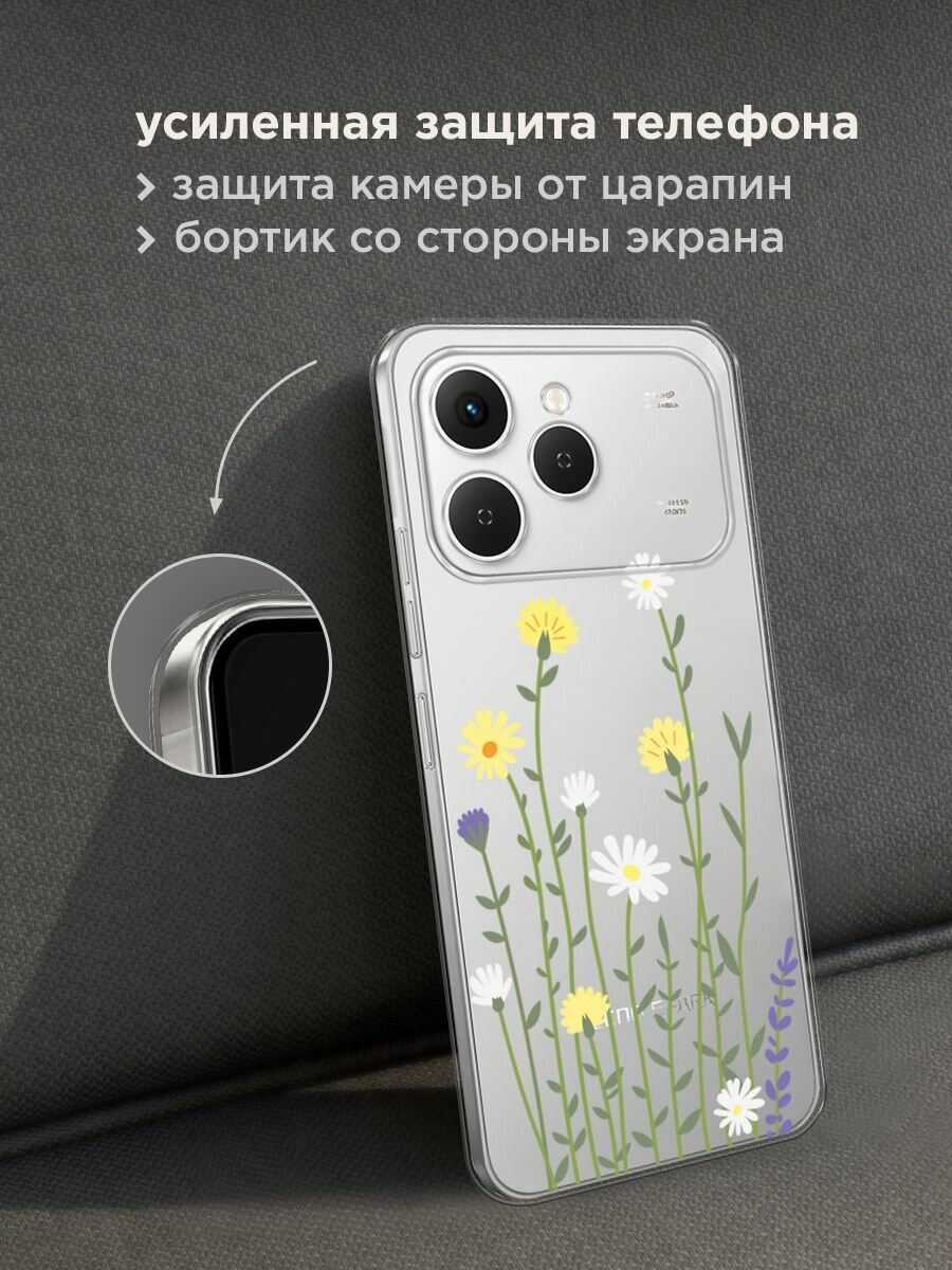 Чехол на Tecno Spark 40 / Текно Спарк 40 с принтом "Пучок полевых цветов", прозрачный — фото 1