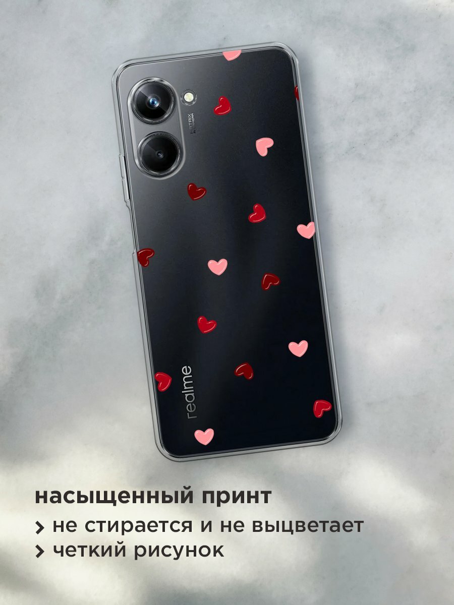 Чехол на Realme 10 Pro / Реалми 10 Про с принтом "Бордовые сердечки 2" — фото 1