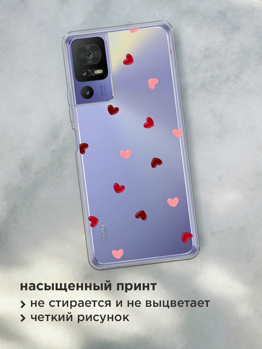 Чехол на TCL 40 SE / ТСЛ 40 SE с принтом "Бордовые сердечки 2" — фото 1
