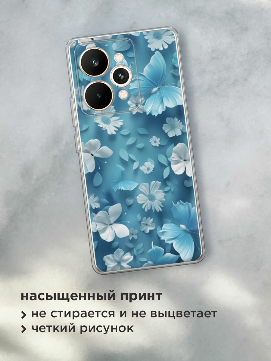 Чехол на Realme 15 Pro / Реалми 15 Про с принтом "Голубые глазурные цветы" — фото 1