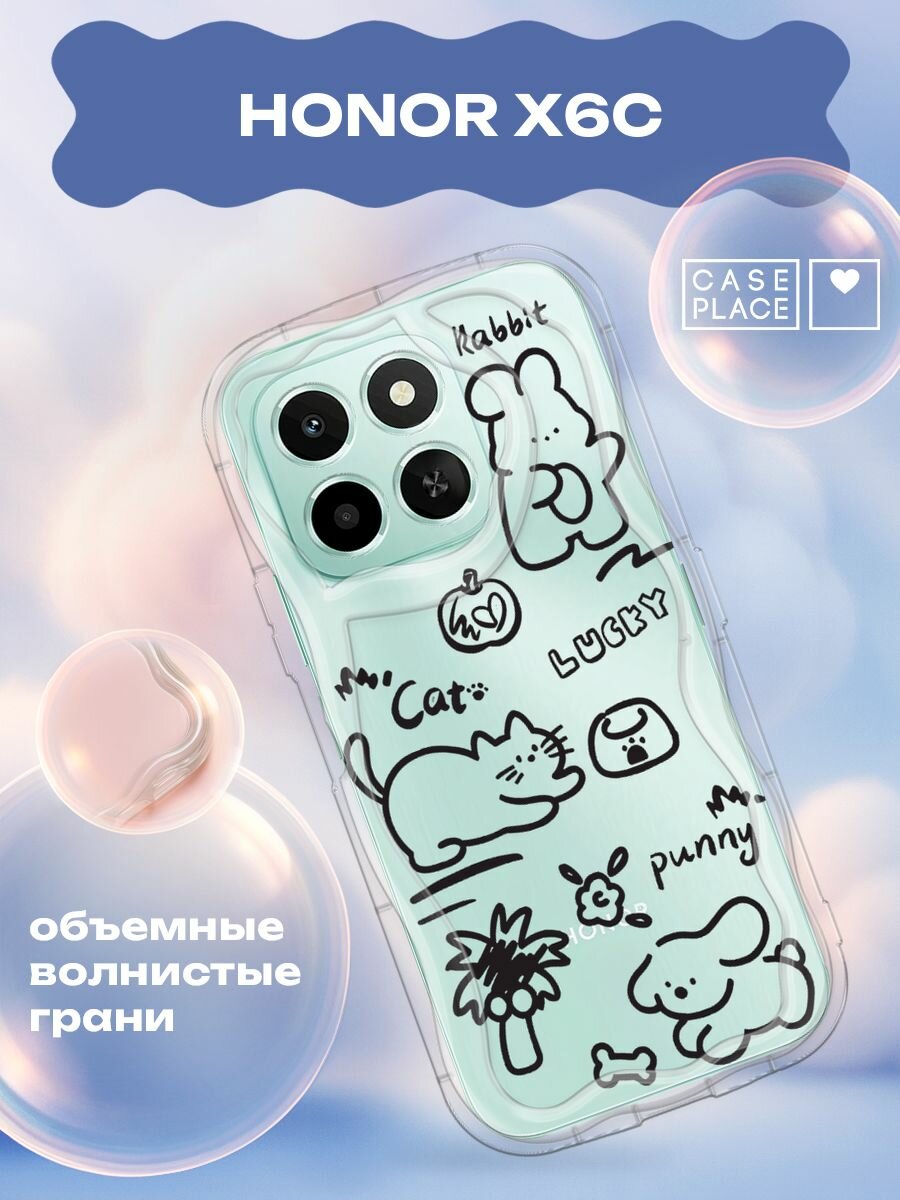 Чехол на Honor X6c / Хонор Х6с с принтом "Lucky animals", прозрачный