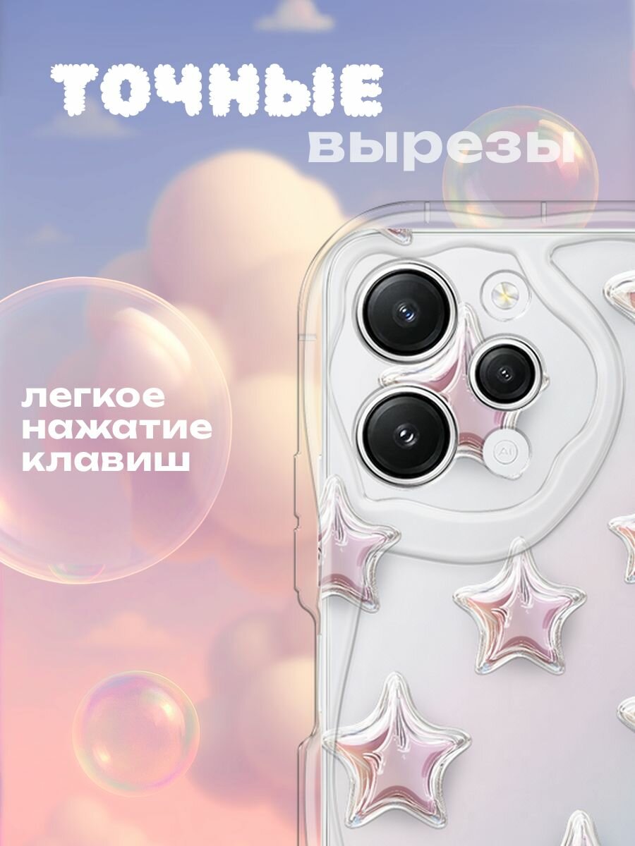 Чехол на Xiaomi Redmi 12 / Редми 12 с принтом pink stars, прозрачный — фото 1