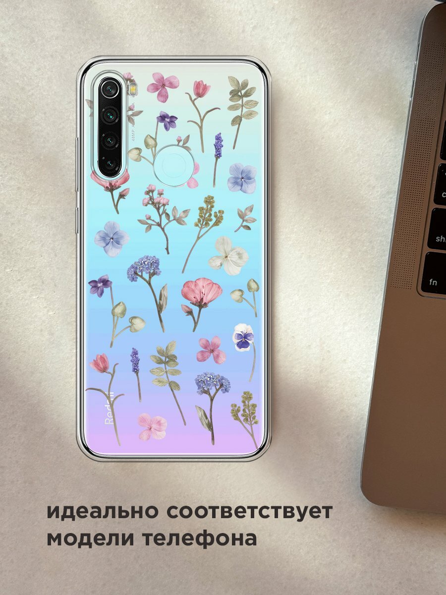 Чехол на Xiaomi Redmi Note 8 / Сяоми Редми Нот 8 с принтом "Гербарий из полевых цветов", прозрачный — фото 1