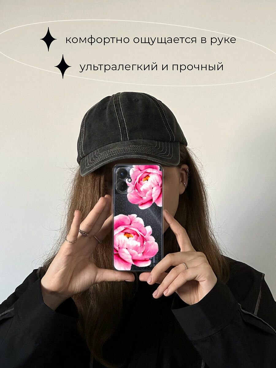 Чехол на Tecno Spark 9 Pro / Техно Спарк 9 Про с принтом "Open peonies", прозрачный — фото 1