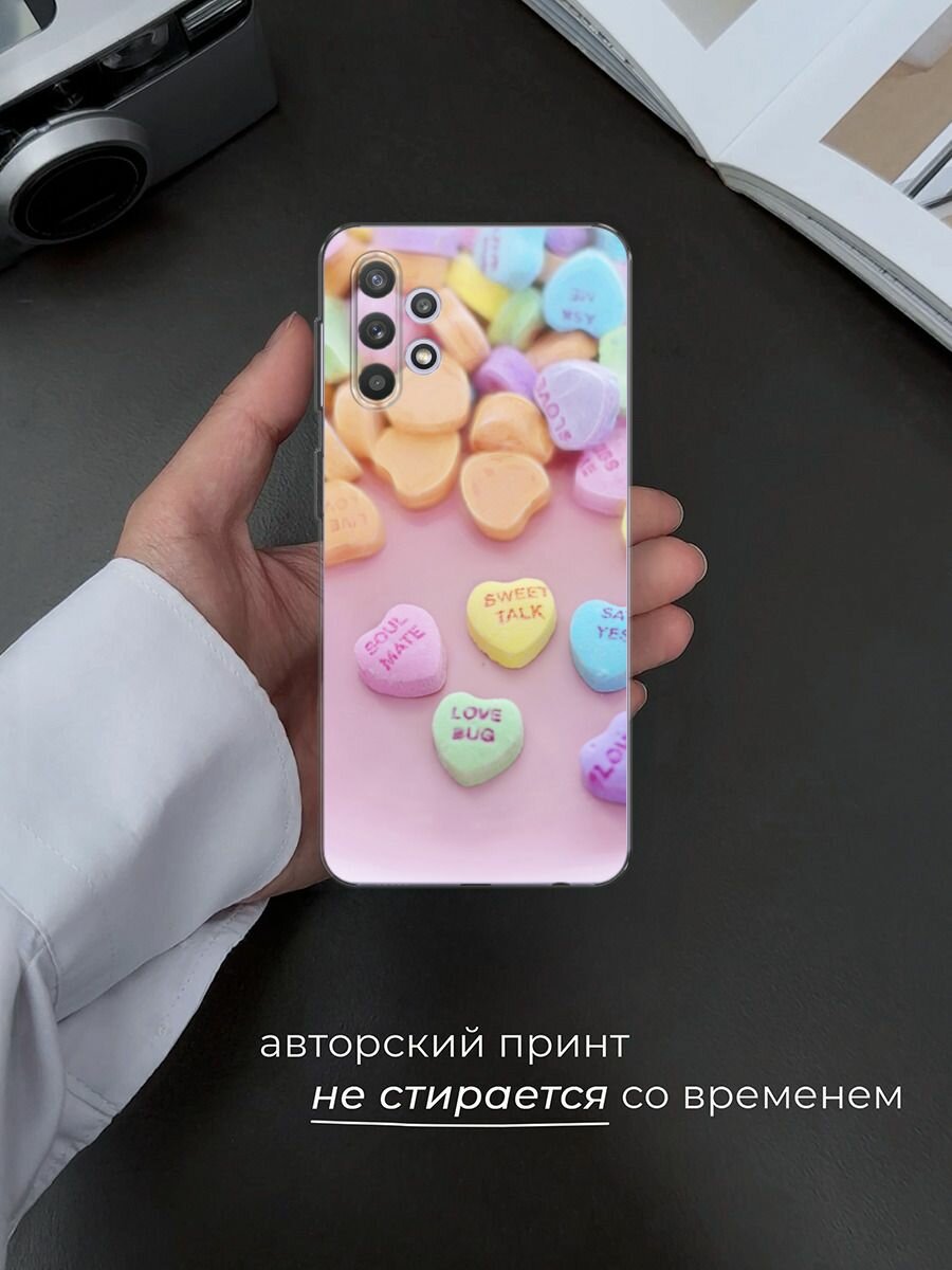 Чехол на Samsung Galaxy A32 / Самсунг Галакси А32 с принтом "Конфетки сердечки 2" — фото 1