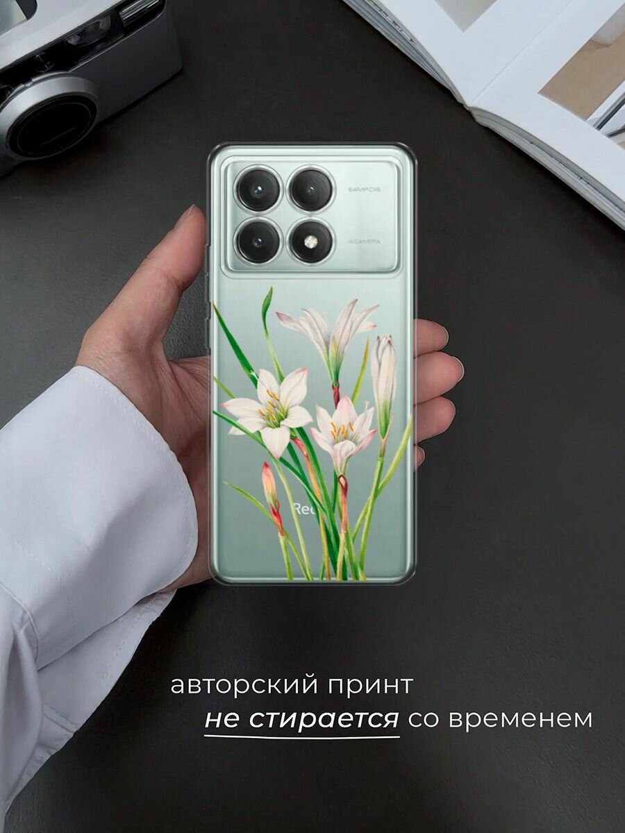 Чехол на Xiaomi Poco X6 PRO 5G / Поко X6 Про 5G с принтом "White lily", прозрачный — фото 1