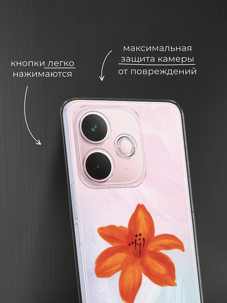 Чехол на Oppo A5 Pro / Оппо А5 Про с принтом "Оранжевый цветок", прозрачный — фото 1