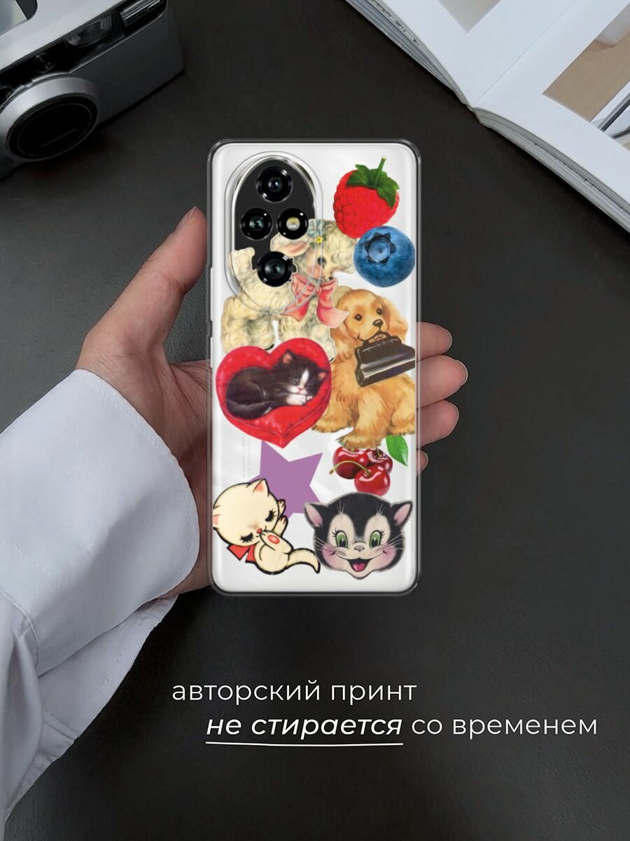 Чехол на Honor 200 Pro / Хонор 200 Про с принтом "Милые стикеры", прозрачный — фото 1