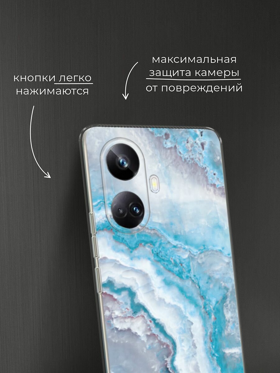 Чехол на Realme 10 Pro+ / Реалми 10 Про+ с принтом "Нежно-голубой мрамор" — фото 1