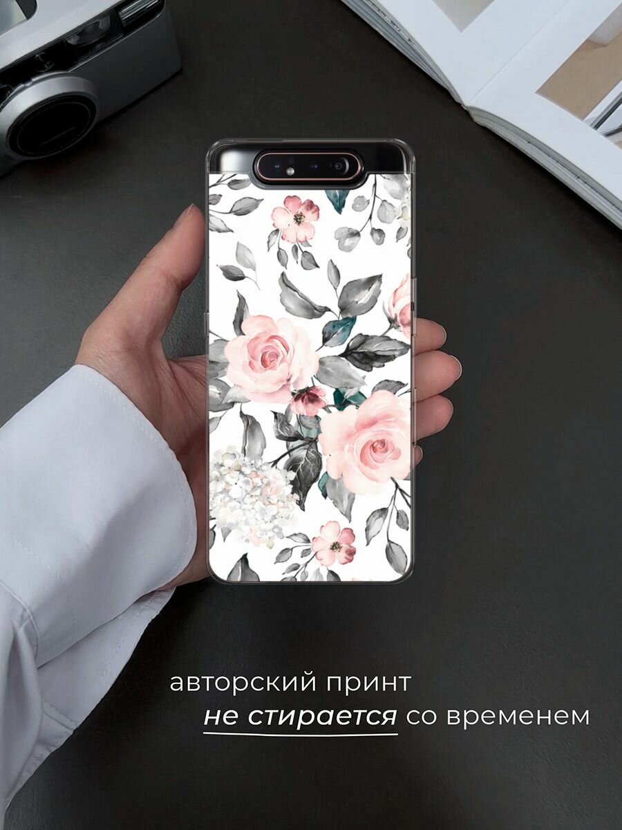 Чехол на Samsung Galaxy A80 / Самсунг Гэлакси A80 с принтом "Розы на белом" — фото 1
