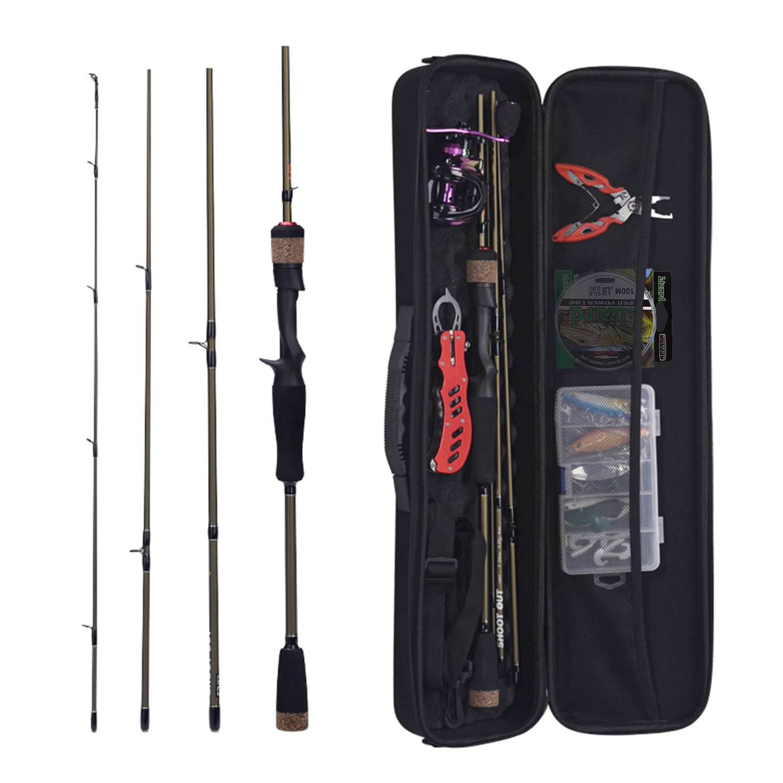 Портативный набор для рыбалки: удочка, катушка для спиннинга, жесткая и мягкая леска, сумка для снастей, для путешествий.