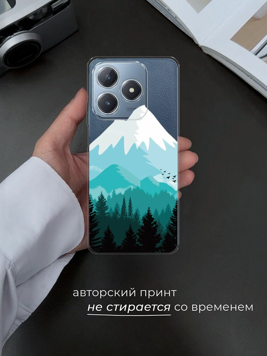 Чехол на Realme C63 / Реалми С63 с принтом "Синяя снежная гора", прозрачный — фото 1