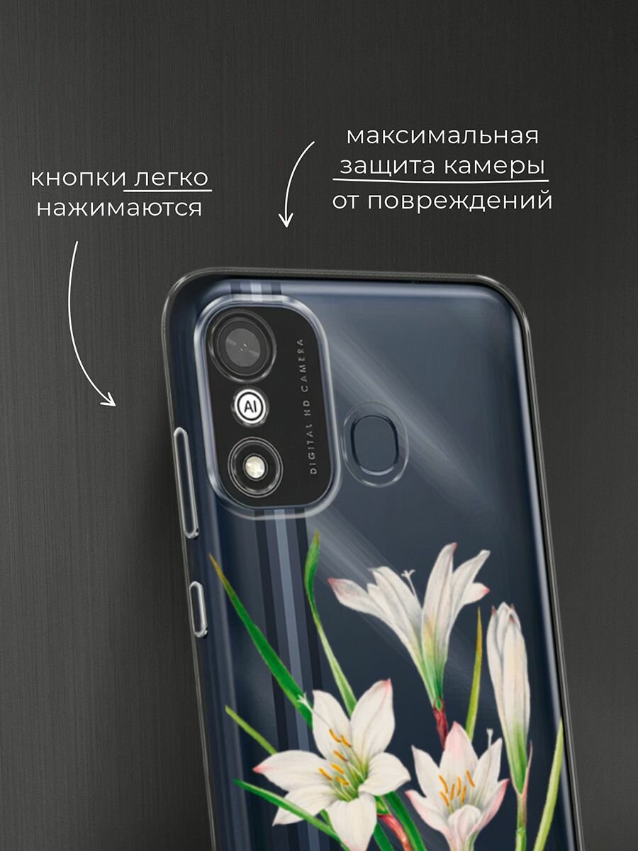 Чехол на Itel A27 / Ител А27 с принтом "White lily", прозрачный — фото 1