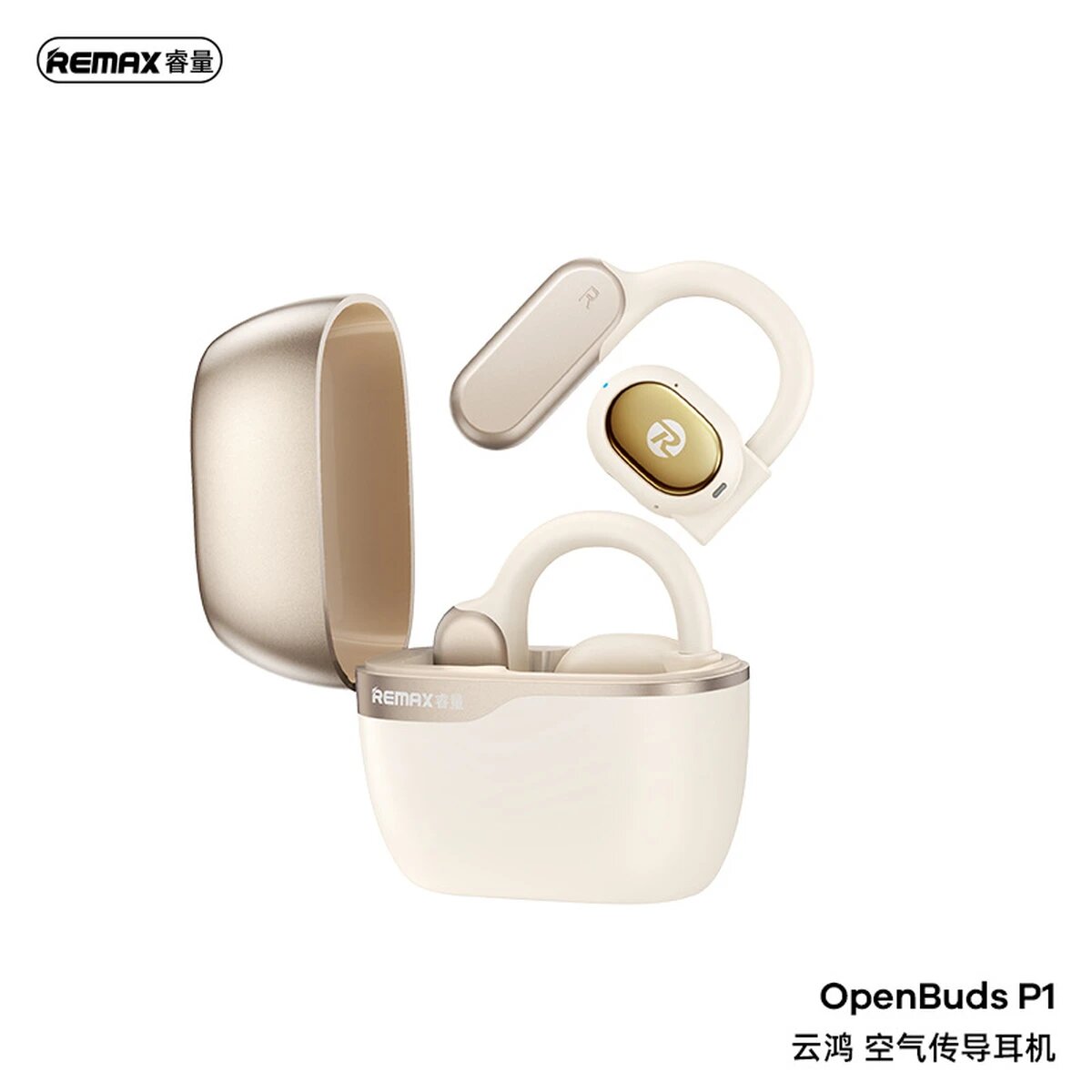Беспроводные наушники remax OpenBuds P1, 5.3, 10 м, 4-8 ч, спорт, Кремовый белый