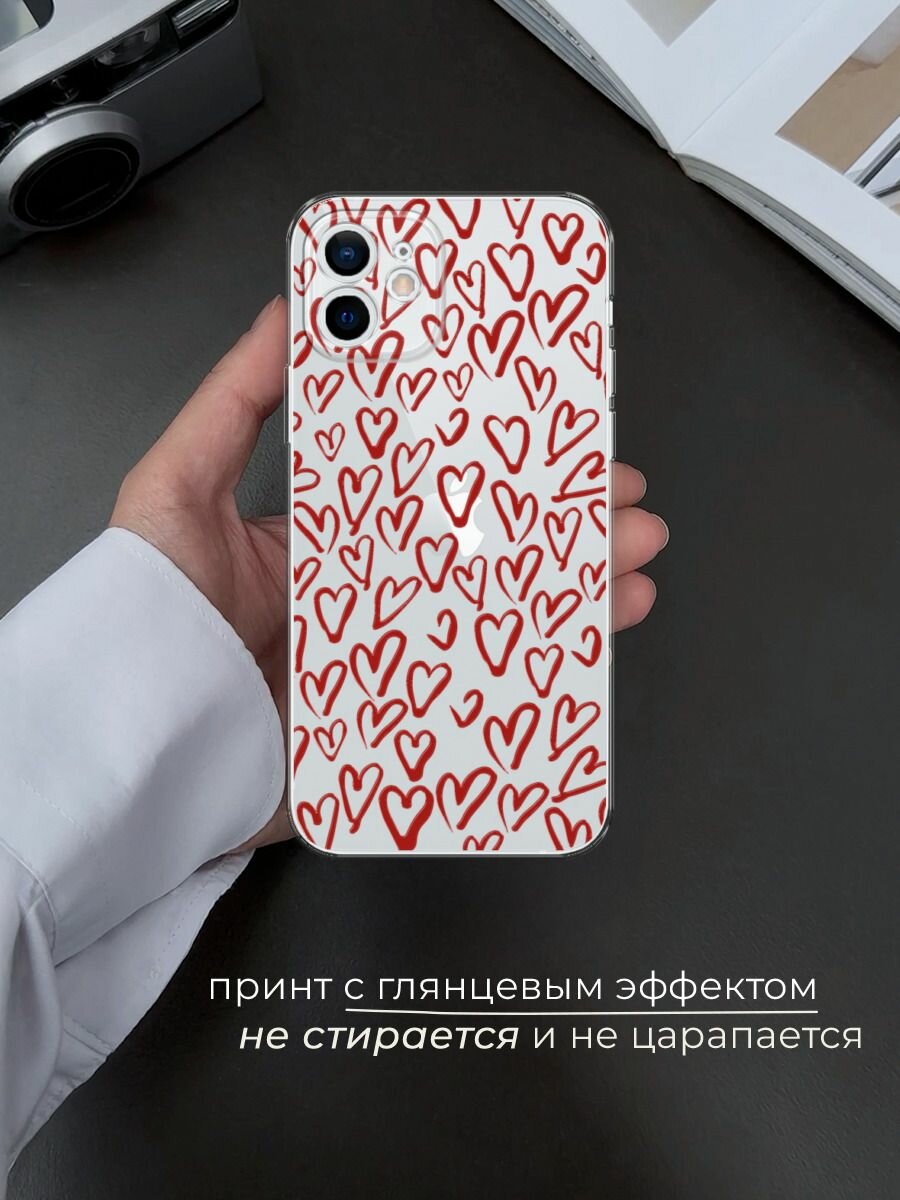 Чехол на Apple iPhone 12 mini / Айфон 12 Мини с принтом "Легкие бордовые сердечки" — фото 1