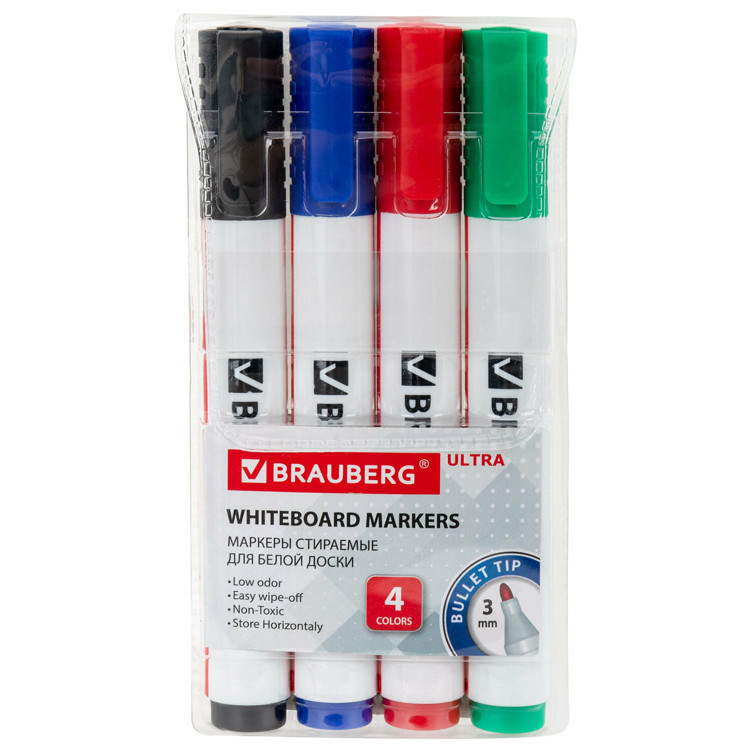 Маркеры Brauberg стираемые для белой доски, набор 4 цвета, "Ultra Whiteboard Marker", 3 мм