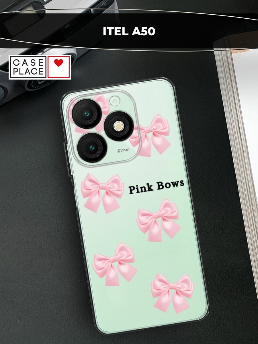 Чехол на Itel A50 / Ител А50 с принтом "Pink Bows", прозрачный