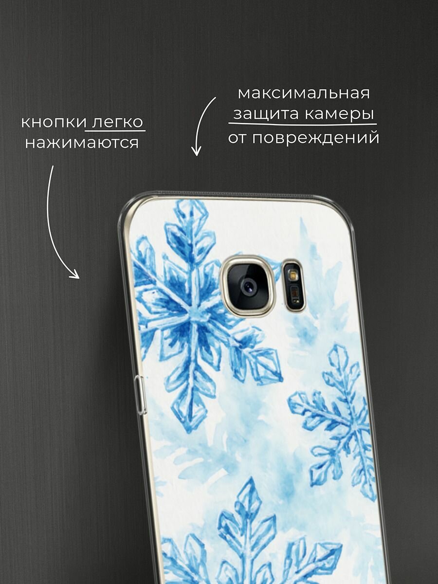 Чехол на Samsung Galaxy S7 / Самсунг Галакси С 7 с принтом "Акварельные снежинки" — фото 1