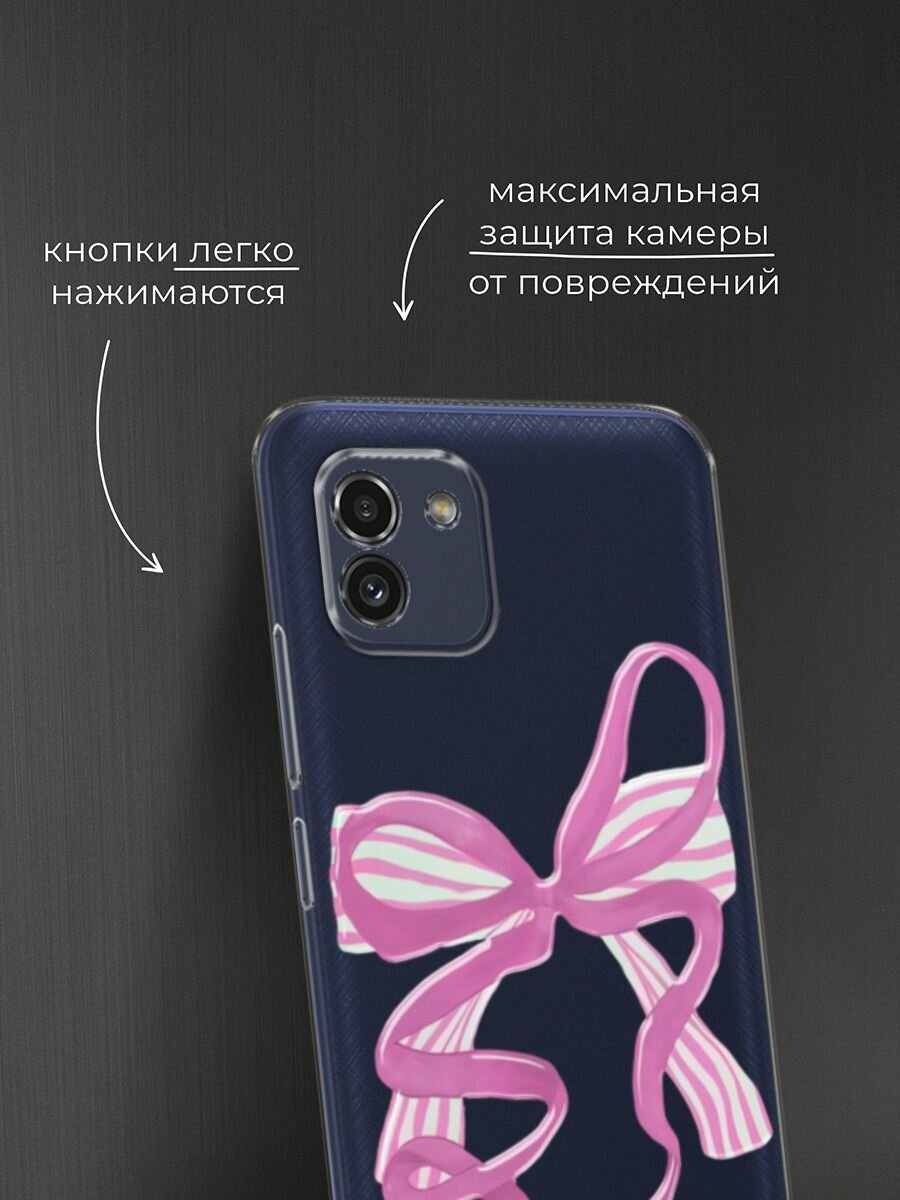 Чехол на Samsung Galaxy A03 / Самсунг Галакси А03 с принтом "Полосатый розовый бант 2" — фото 1