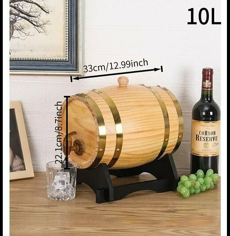 Бочка дубовая, для алкоголя, с краном, натуральный цвет дерева, 10 л(Горячая распродажа）