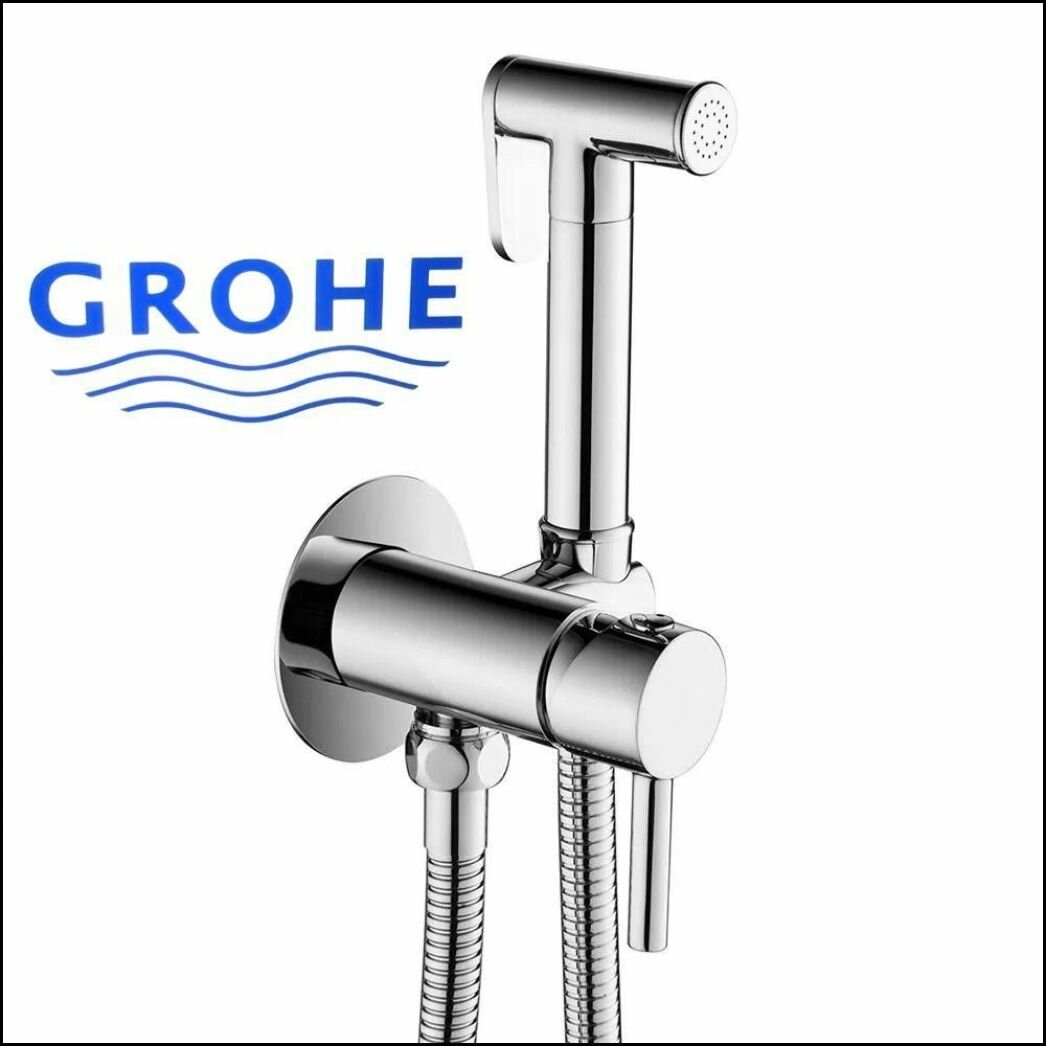 Эксклюзивный встраиваемый смеситель GROHE для биде с функцией гигиенического душа, подача горячей и холодной воды, выполнен из латуни с гальваническим серебряным покрытием.