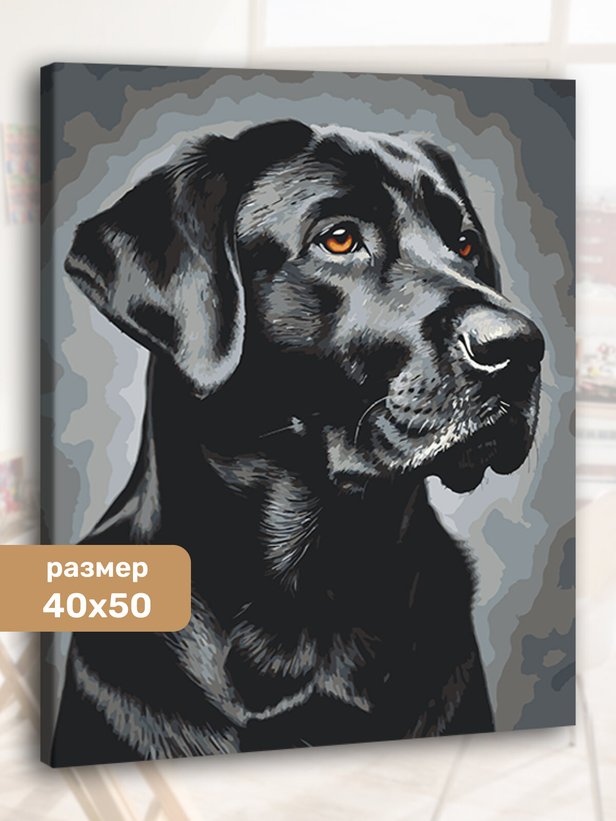 Картина по номерам на холсте и подрамнике "Лабрадор черный" 40x50 см