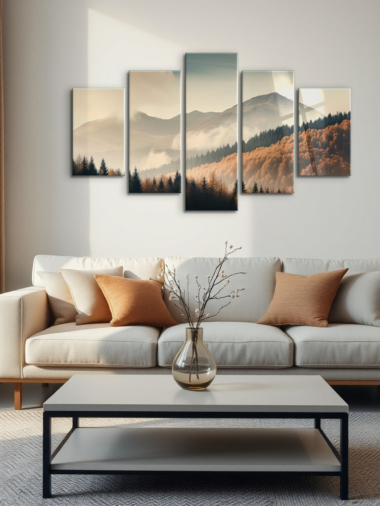 Картина модульная 150х90 см на стекле для интерьера/ Осенние горы, Diva Kartina