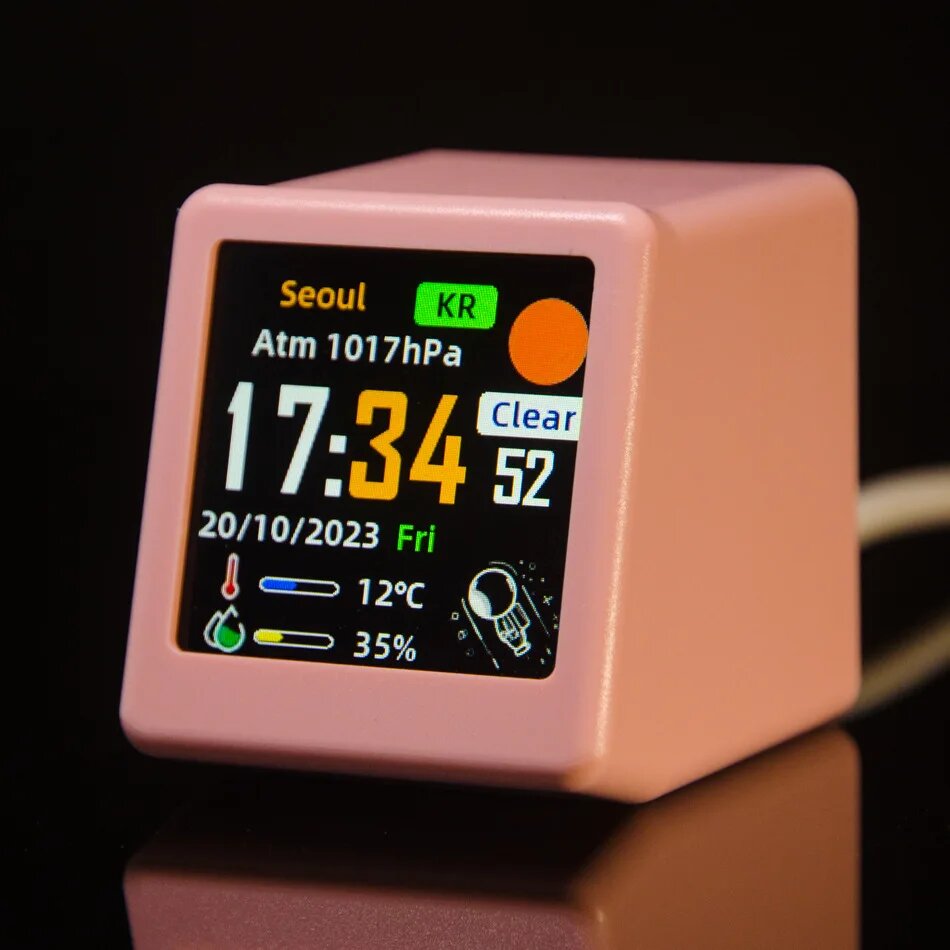 GeekMagic JIF анимационные часы с метеостанцией, Pink
