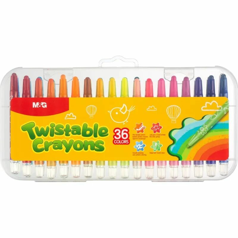 Мелки восковые M&G, круглые, выдвижной механизм, 36 цветов, для детей