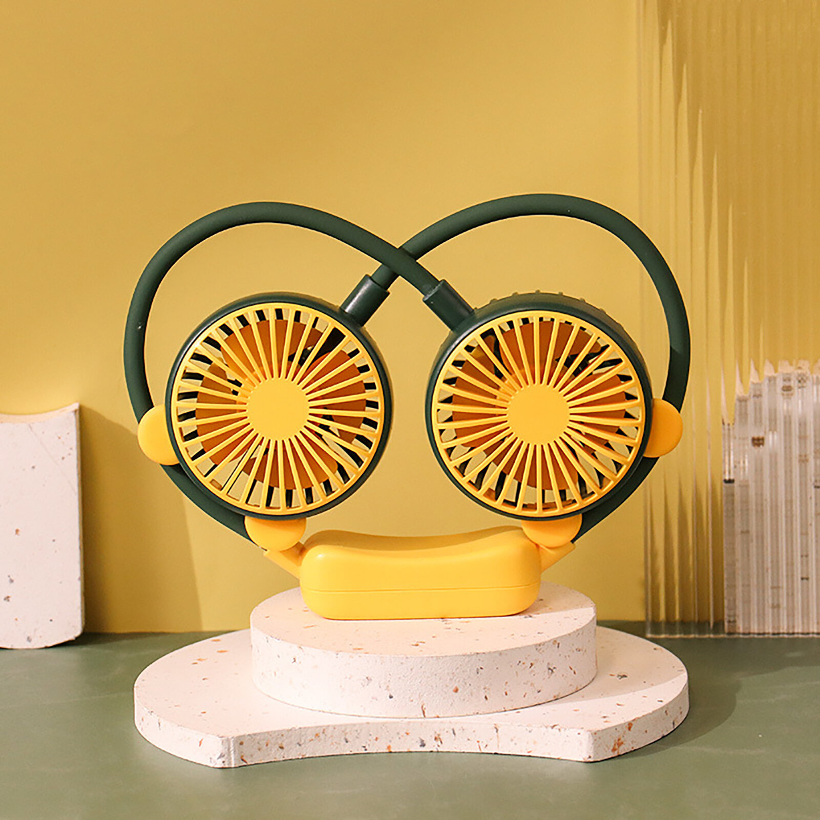 Портативный шейный вентилятор Гибкий носимый USB перезаряжаемый мини-подвесной вентилятор без рук для офисных путешествий Зеленый