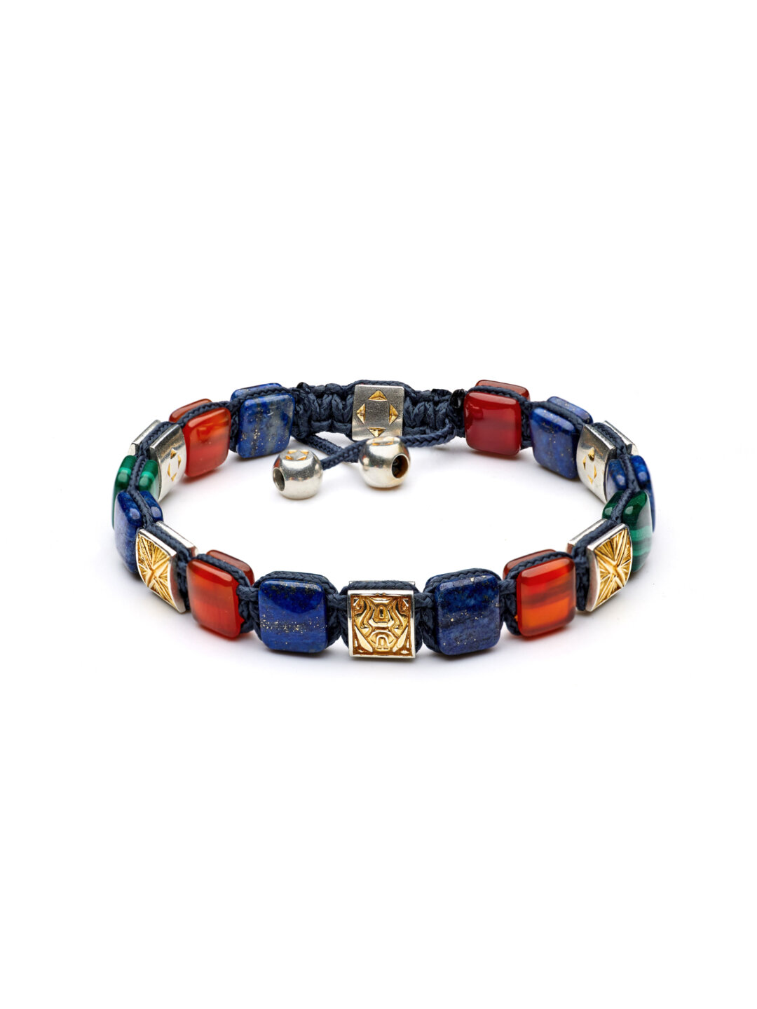 Браслет, серебро, 925 проба, золочение, лазурит, малахит, сердолик