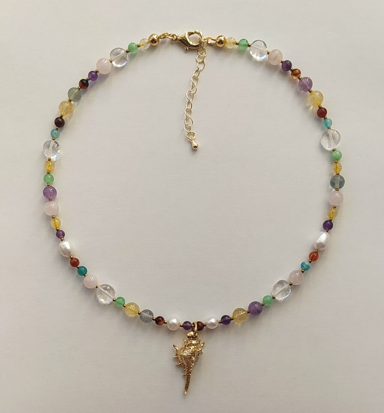 Колье Stel.Shu, розовый кварц, гранат, агат, ракушка, сардоникс, аметист, жемчуг пресноводный культивированный, горный хрусталь, оникс