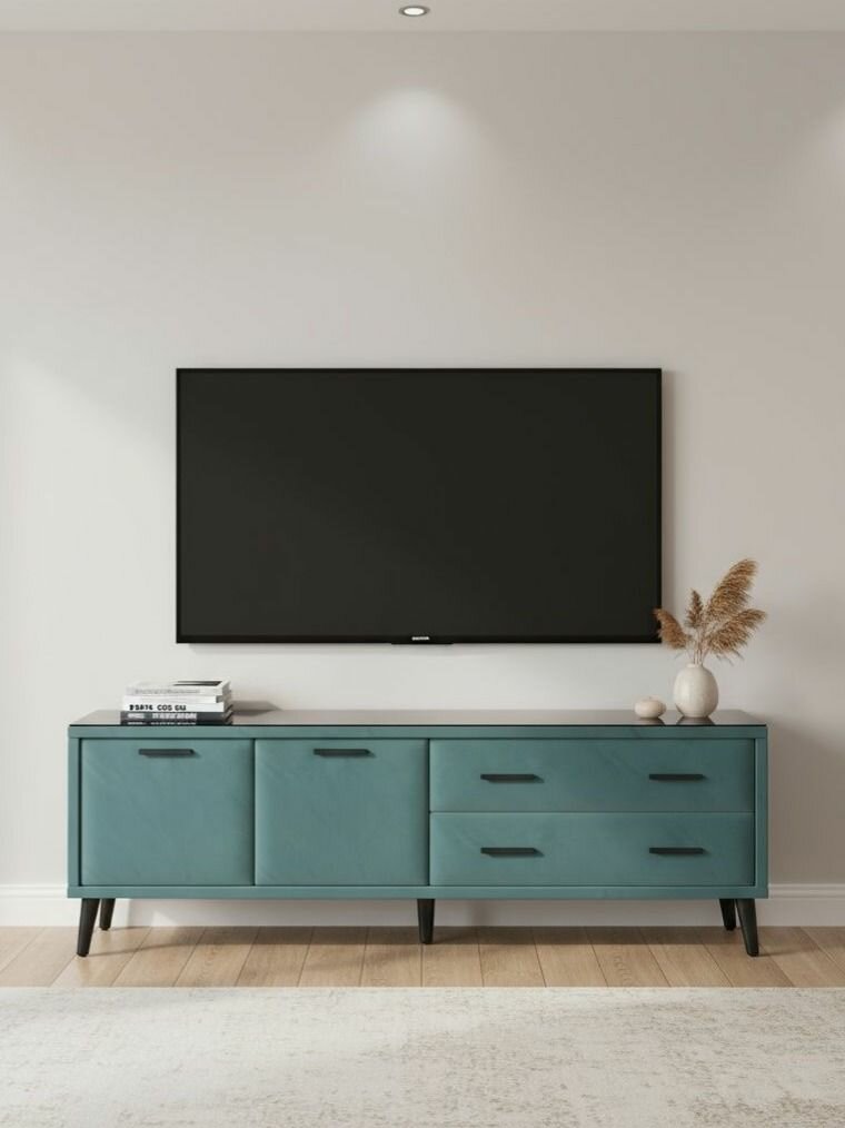 Тумба ARNIKA "Волт", под телевизор, ЛДСП, фасад МДФ, бирюзовая, 159х56х38.9 см