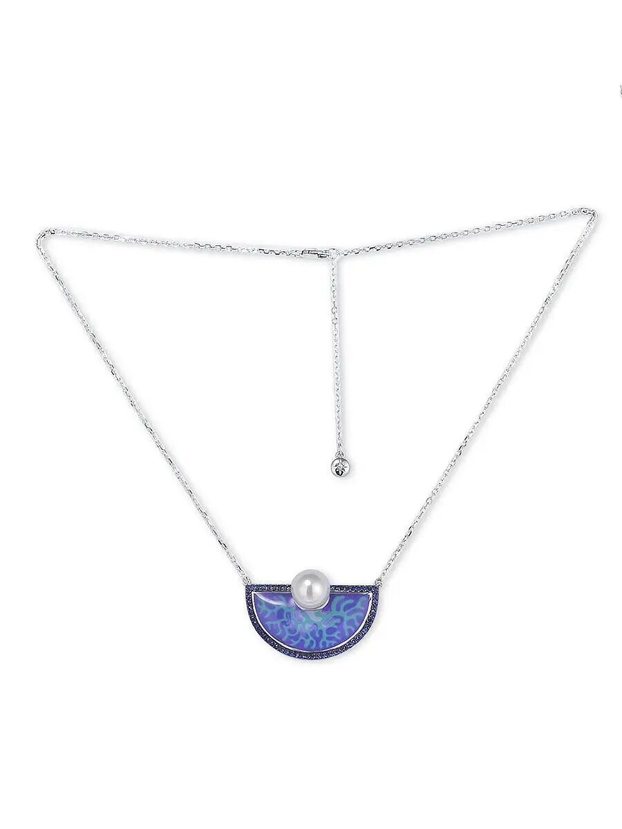 Колье, серебро, 925 проба, эмаль, жемчуг