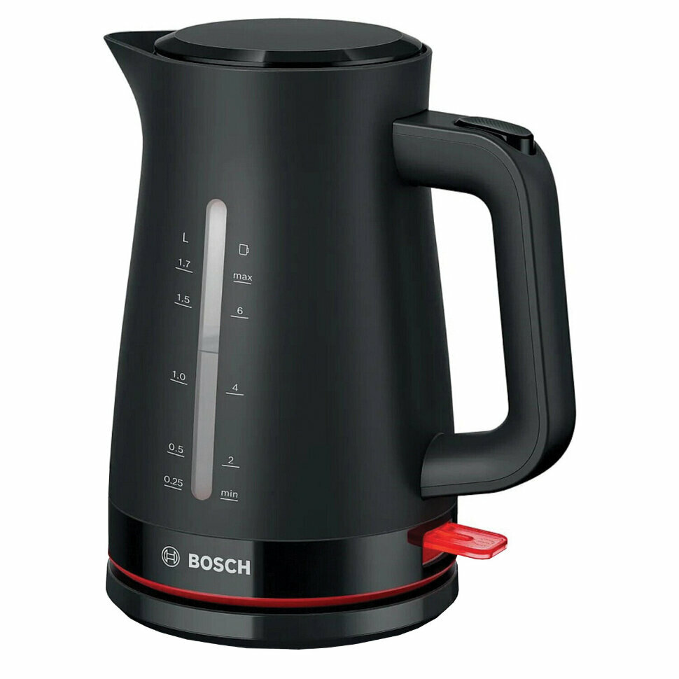Чайник BOSCH TWK3M123, 1,7 л, 2400 Вт, закрытый нагревательный элемент, пластик, черный, 458591