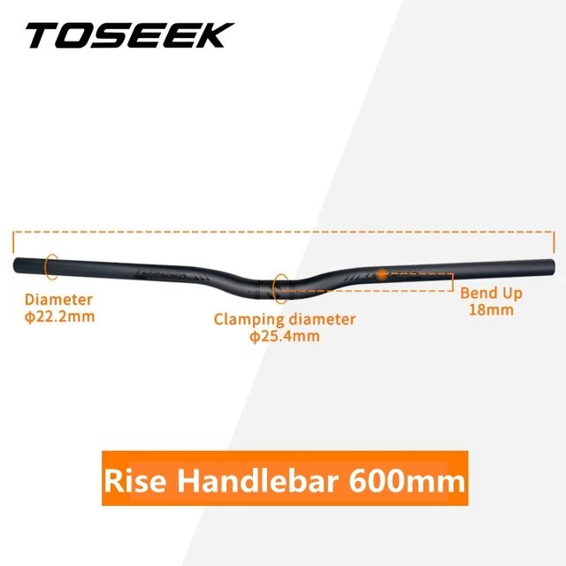 TOSEEK Руль из карбона детский MTB 25.4 мм матовый черный Оранжевый, Rise 600mm