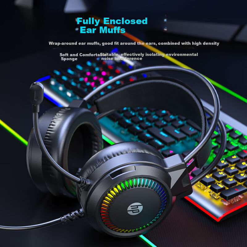 HP H220 Gaming Headset with Surround Sound for CSGO and PUBG, Wired Headphones with Mic for Desktop Computer, White USB Interface