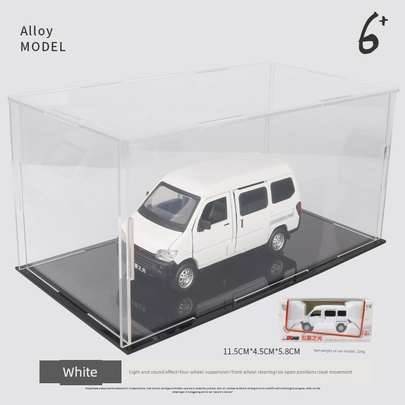 Модель автомобиля 1:32 из сплава Wuling Zhengguang белый цвет с пылезащитным чехлом в коробке