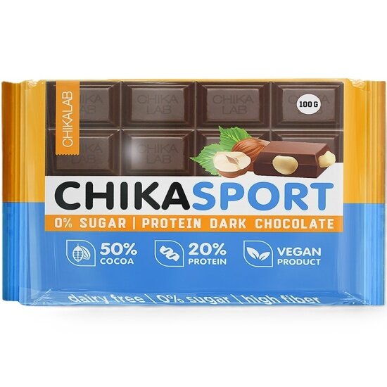 Протеиновый шоколад Chikalab темный с фундуком 100 гр.